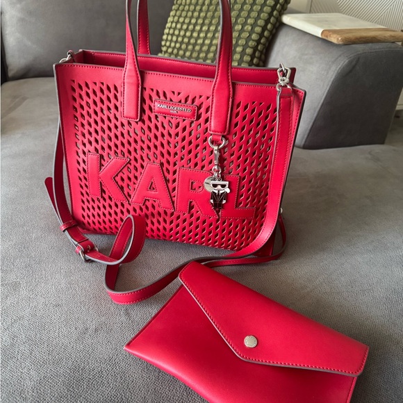 Karl Lagerfeld | Bags | Karl Lagerfeld Red Tote With Structured Design ...